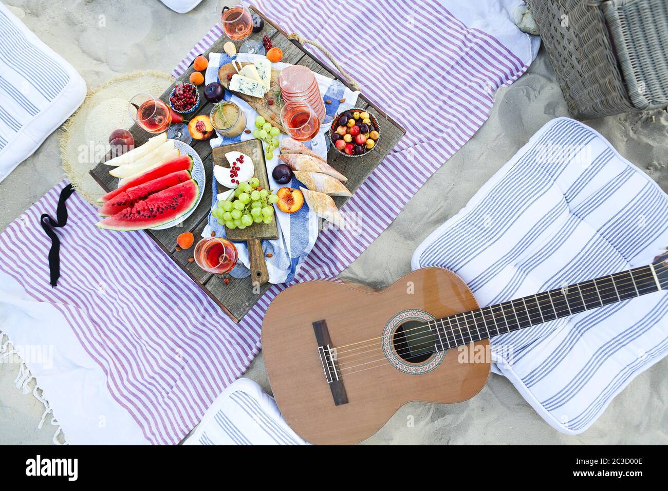 Picnic on the beach. Top view Stock Photo - Alamy