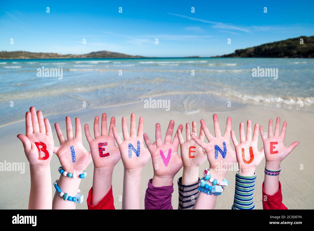 Children Hands Building Colorful French Word Bienvenue Means Welcome ...