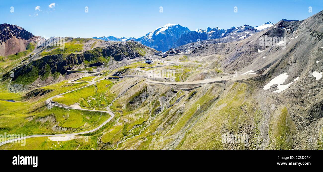 Stelvio National Park - Stelvio Pass 2757 mt. - Panoramic aerial view ...
