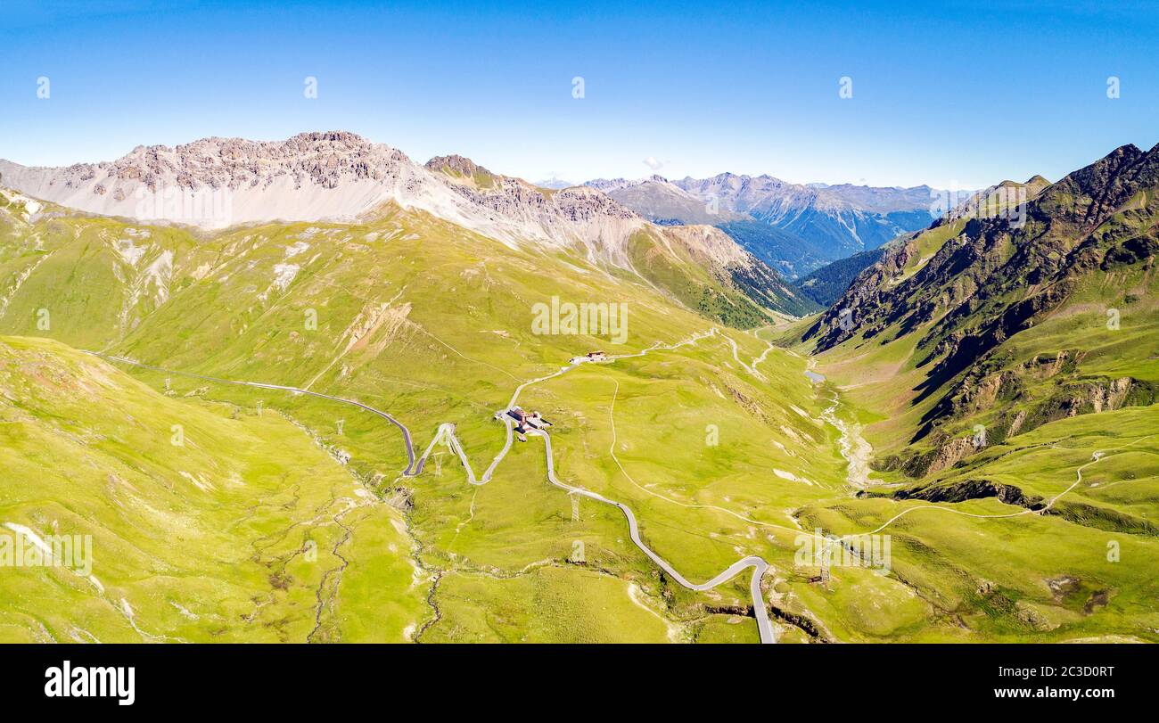 Stelvio National Park (IT) - Aerial view of the Umbrail Pass (2503 mt ...