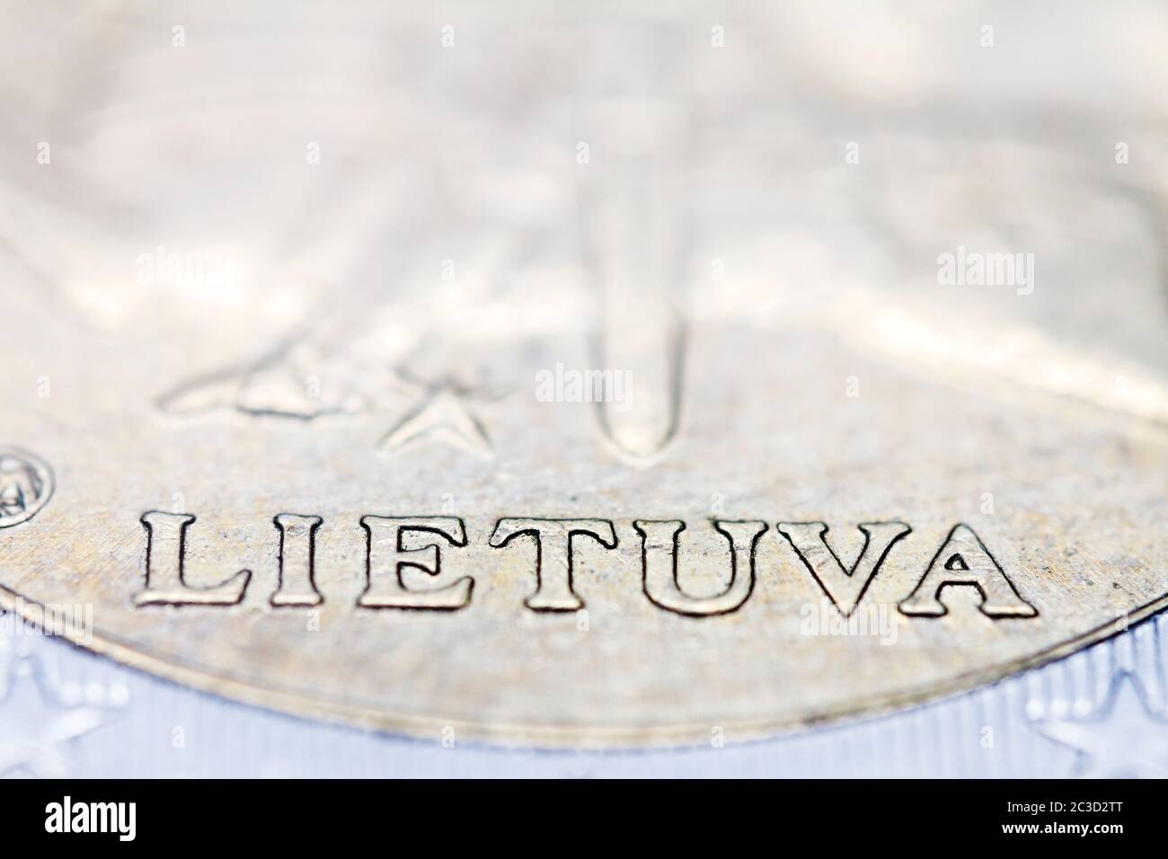 Two euro coin macro detail with Lietuva word. Lithuanian 2 euro coin ...