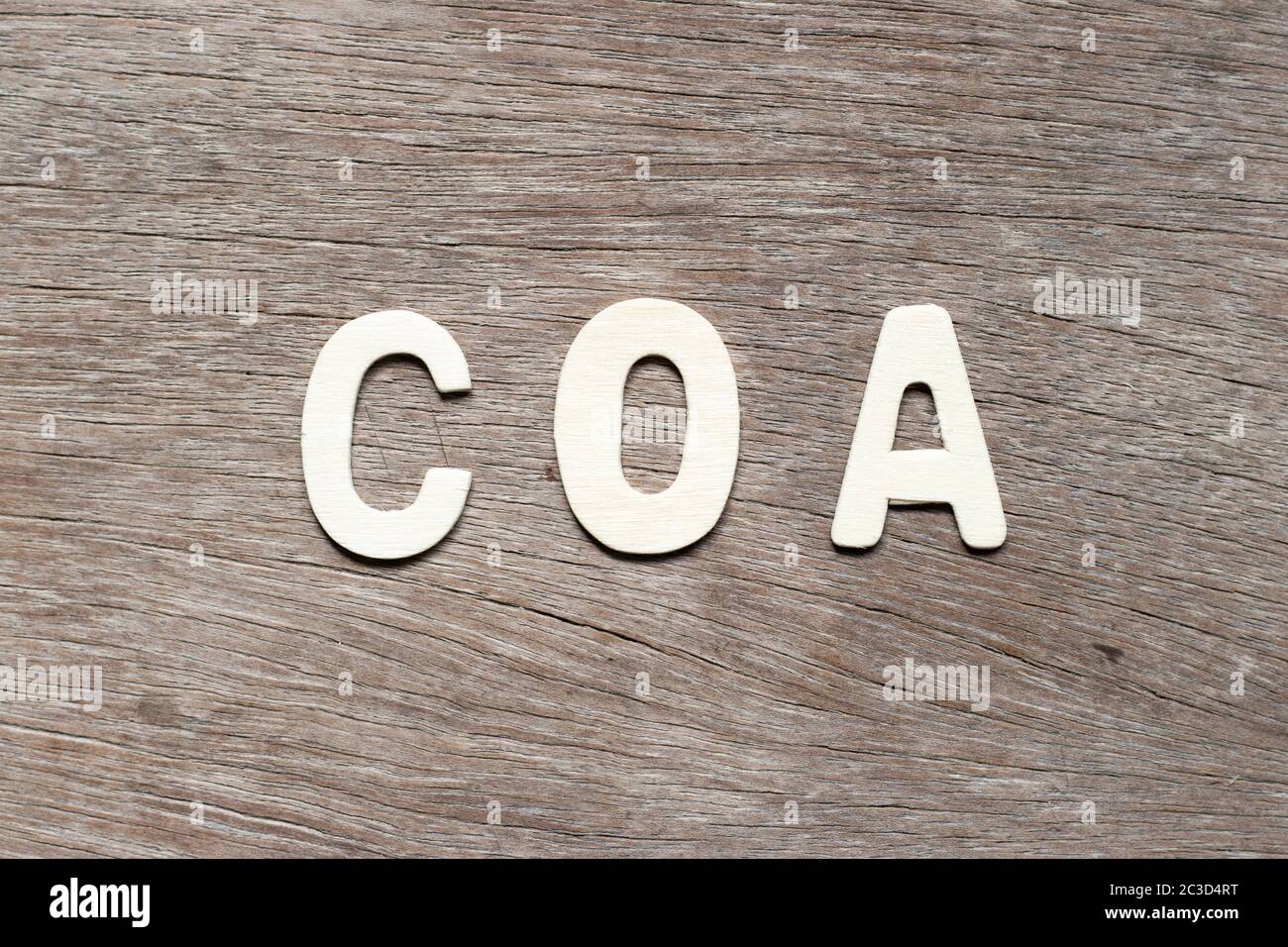 Alphabet letter in word COA (abbreviation of certificate of analysis ...