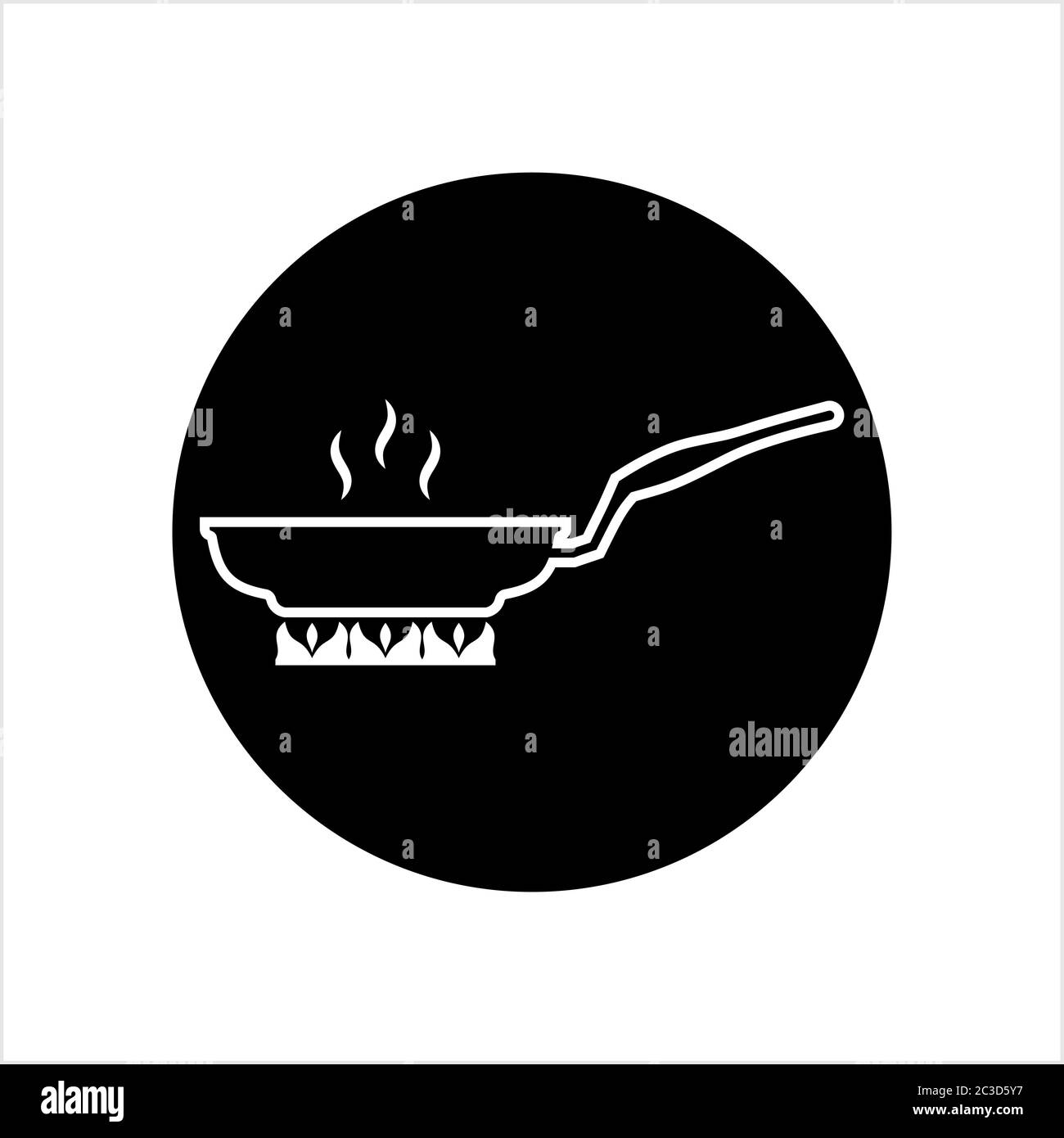 Pan Heating Icon, Frying Pan On Fire Icon Vector Art Illustration Stock ...