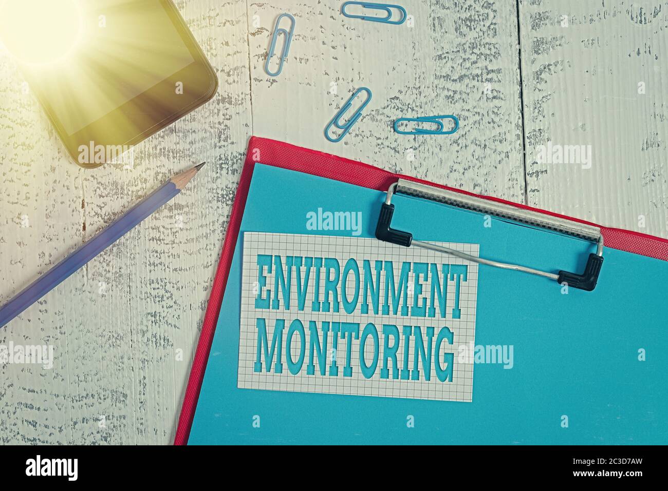 Handwriting text writing Environment Monitoring. Conceptual photo basis ...