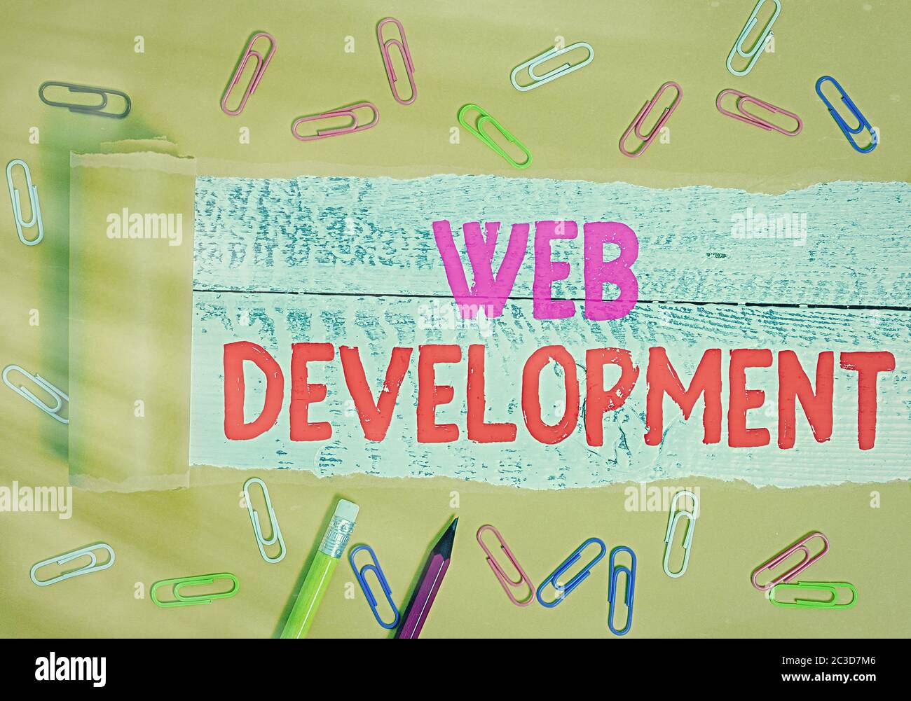 Text sign showing Web Development. Business photo text work involved in developing a website for ...