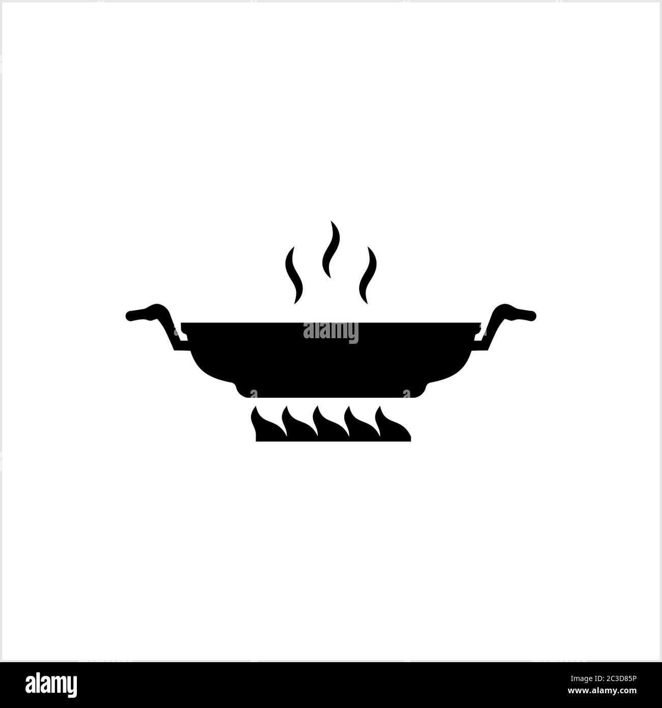 Pan Heating Icon, Frying Pan On Fire Icon Vector Art Illustration Stock ...