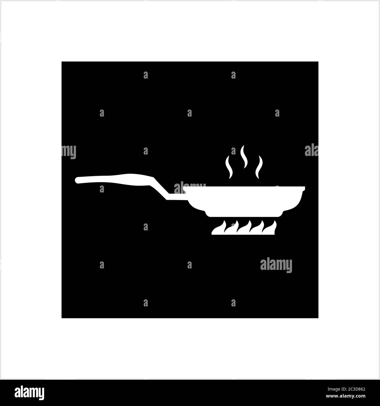 Pan Heating Icon, Frying Pan On Fire Icon Vector Art Illustration Stock ...