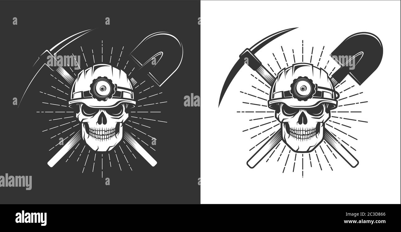 Miner logo in retro style. Skull in a mining helmet Stock Vector Image ...