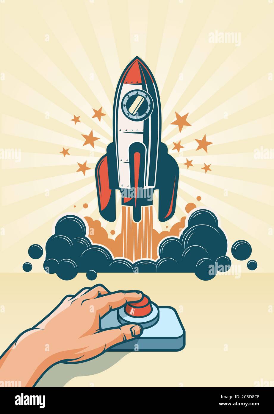 The hand presses the button and the rocket starts Stock Vector Image ...
