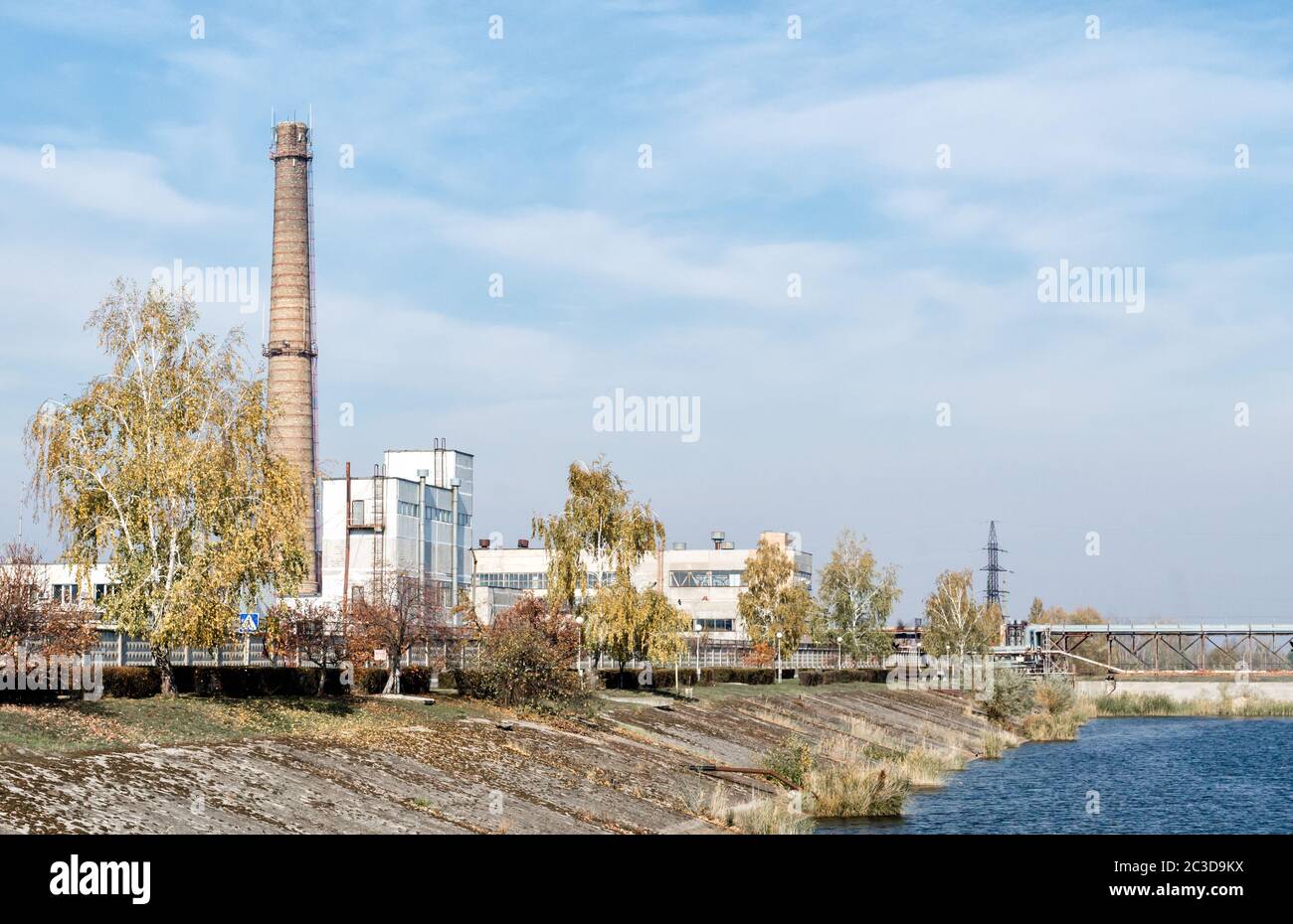 nuclear power plant on a background of blue sky in Chernobyl Stock ...