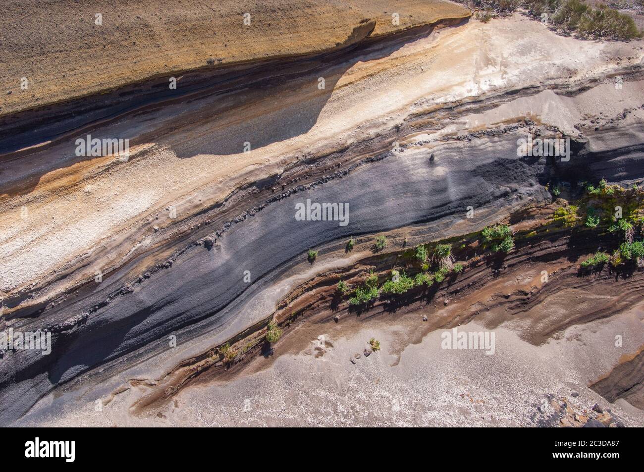 Detail of the layers of volcanic ash and lava in the Teide National ...