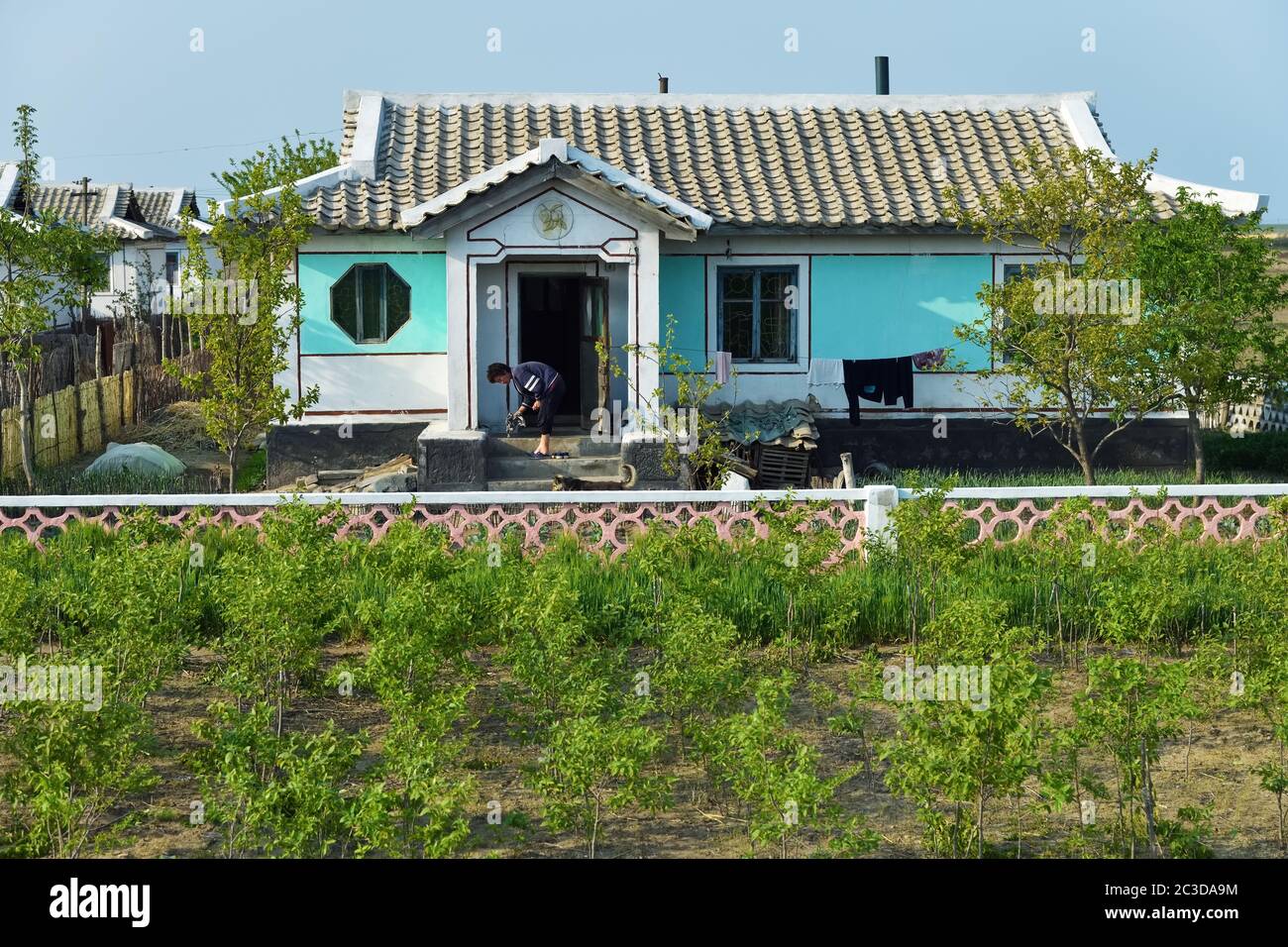 North Korea, Pyongyang - May 3, 2019: Typical house built by the state ...
