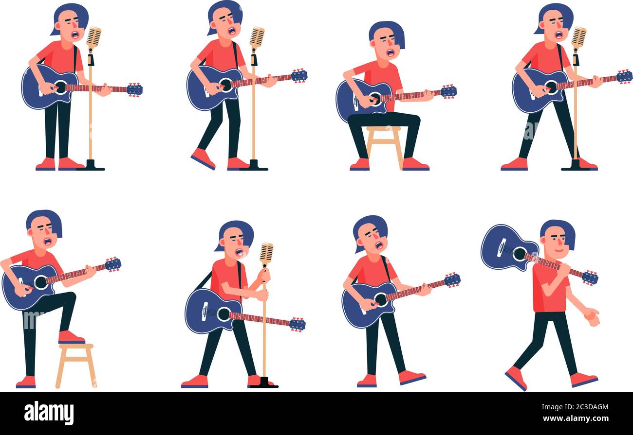 Singer with acoustic guitar in various poses Stock Vector Image & Art ...