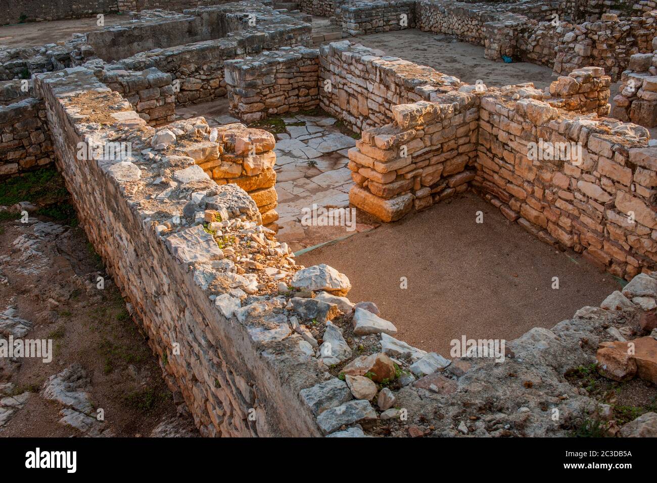 The ruins of an ancient basilica and synagogue in Saranda, is a coastal town in Albania Stock ...
