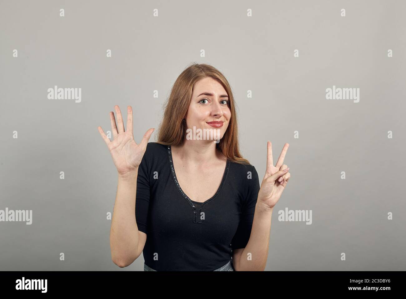 Showing 7 seven fingers hand gesture, show number three with hands ...