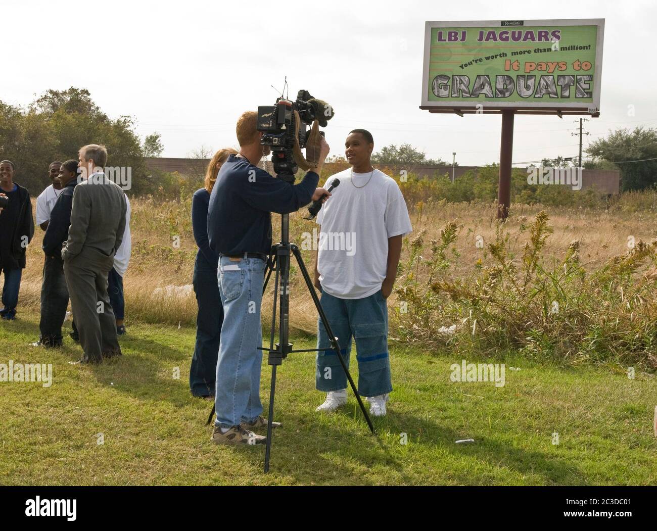 Austin Texas USA, 2008: TV news crew interviews African-American high ...