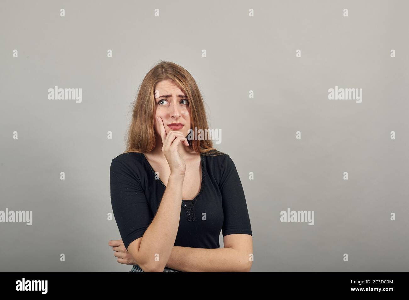 Hand on chin thinking question, pensive expression. Doubt. Thoughtful ...