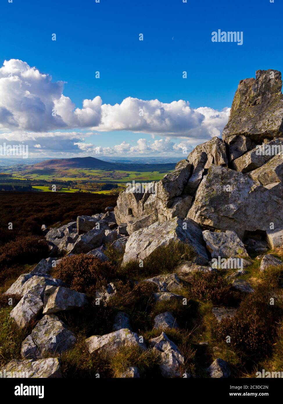 View looking west towards Corndon Hill and the Welsh Border countryside ...