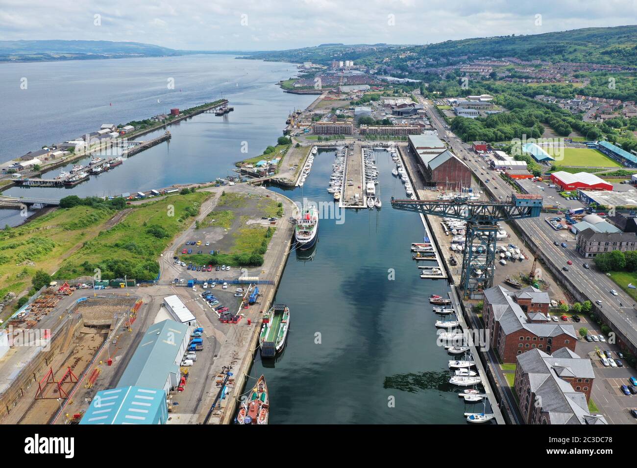 Aerial drone view of James Watt Dock Marina Greenock Inverclyde Stock ...