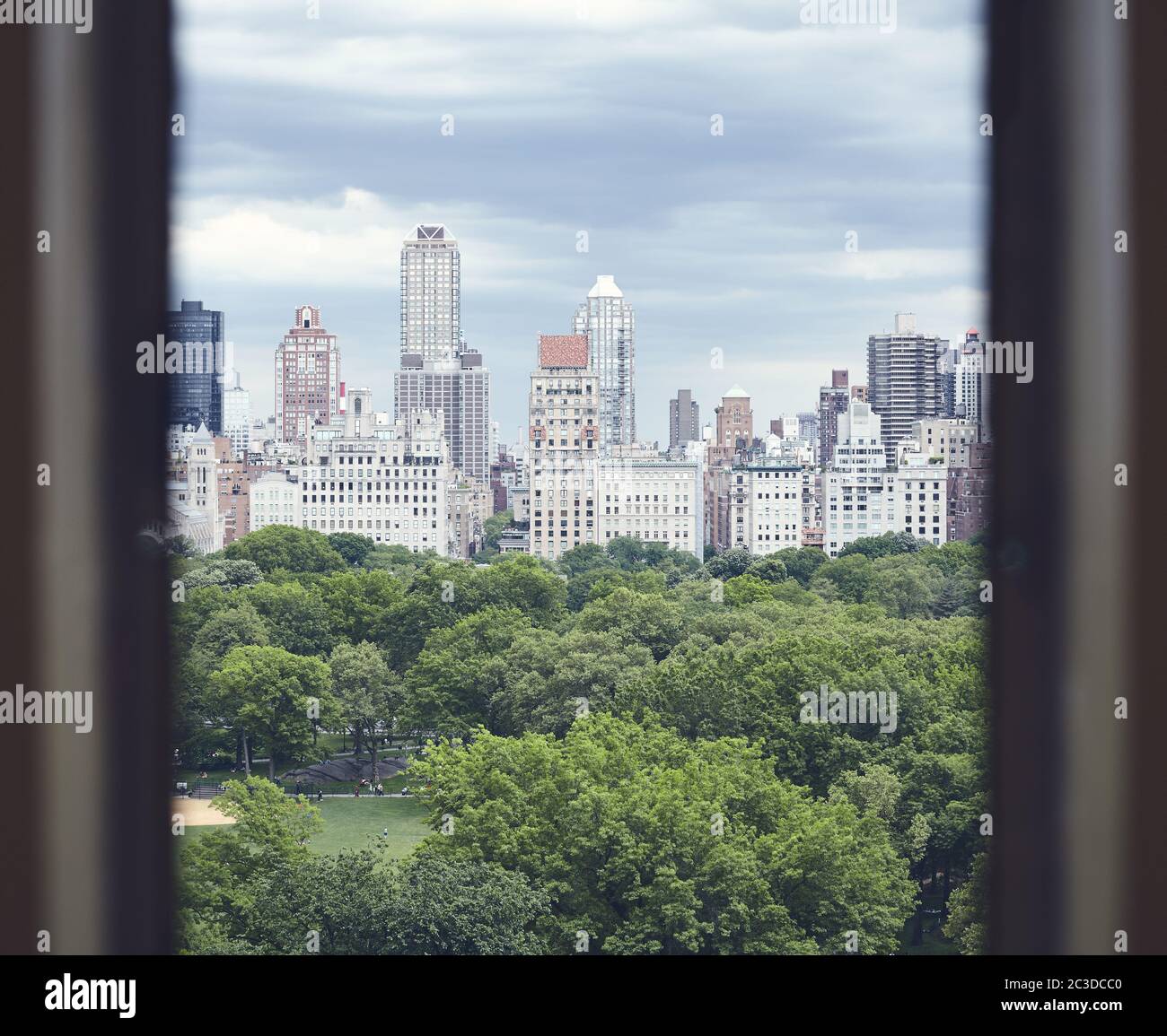 Central Park and Manhattan Upper East Side seen through a window, New ...
