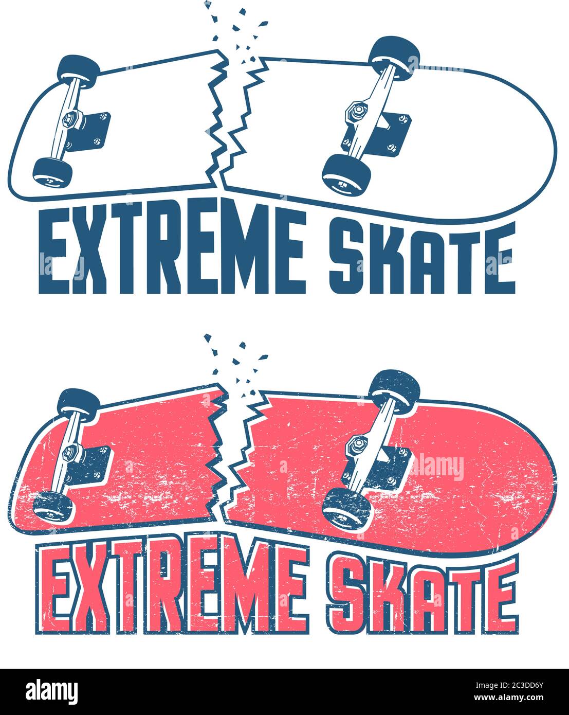 Broken skateboard emblem in vintage print style Stock Vector Image ...