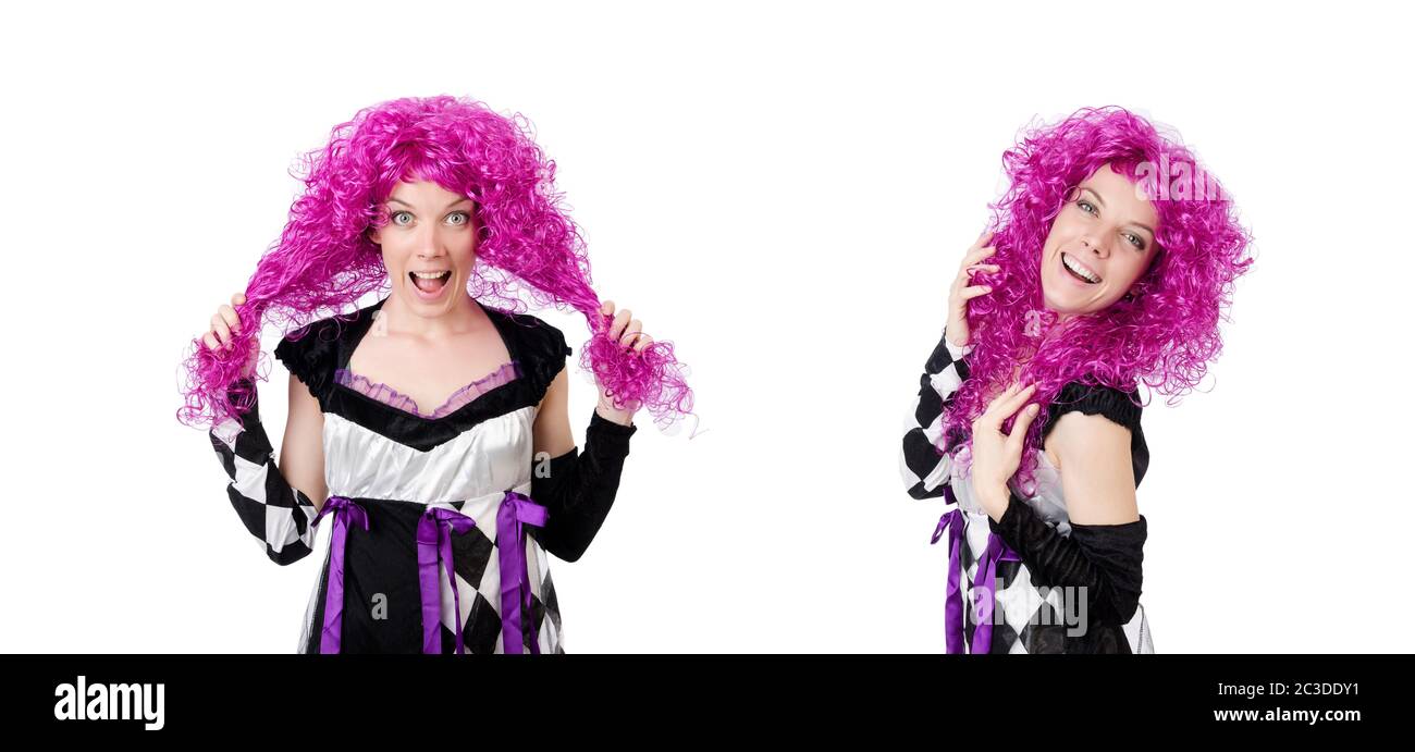 Pretty girl in jester costume isolated on white Stock Photo - Alamy