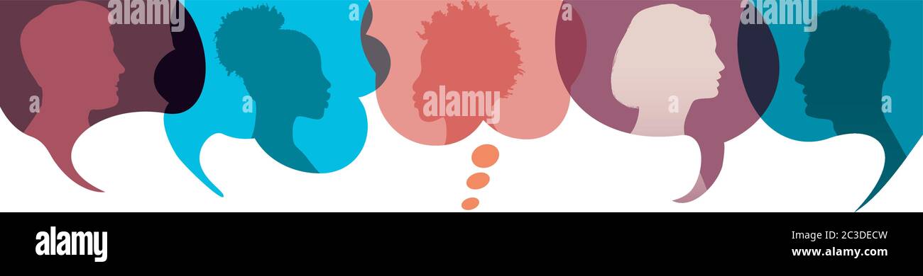 Speech bubble.Silhouette heads people in profile. Diversity people ...