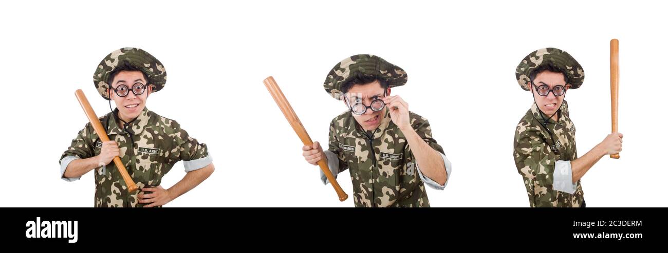 Soldier with baseball bat isolated on white Stock Photo - Alamy