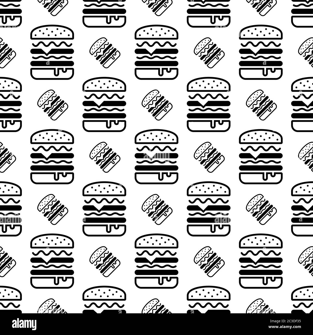 Burger Icon Seamless Pattern, Fast Food Burger Vector Art Illustration ...