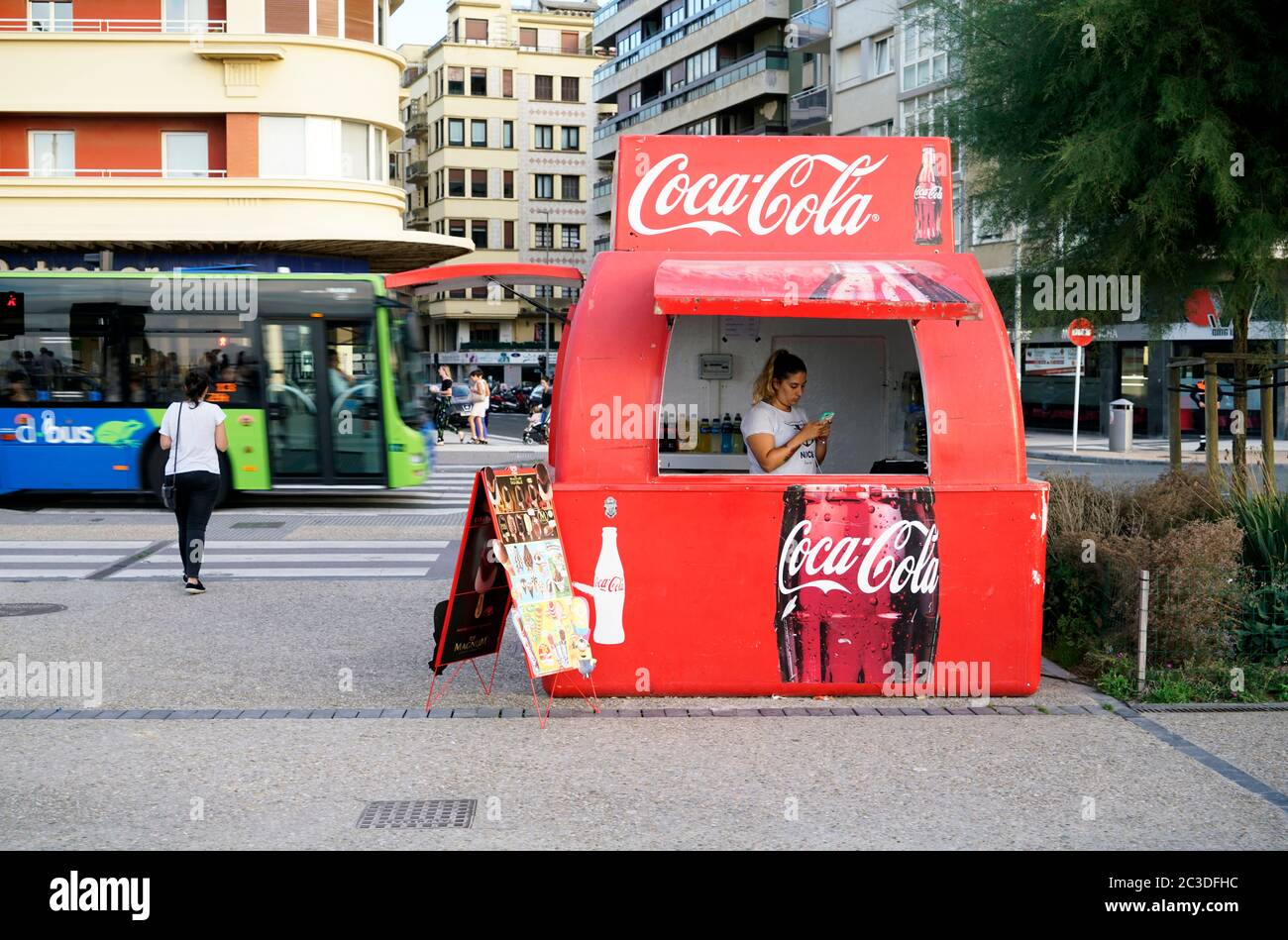Booth selling soft drinks with Coca Cola sign on the street of Gros ...
