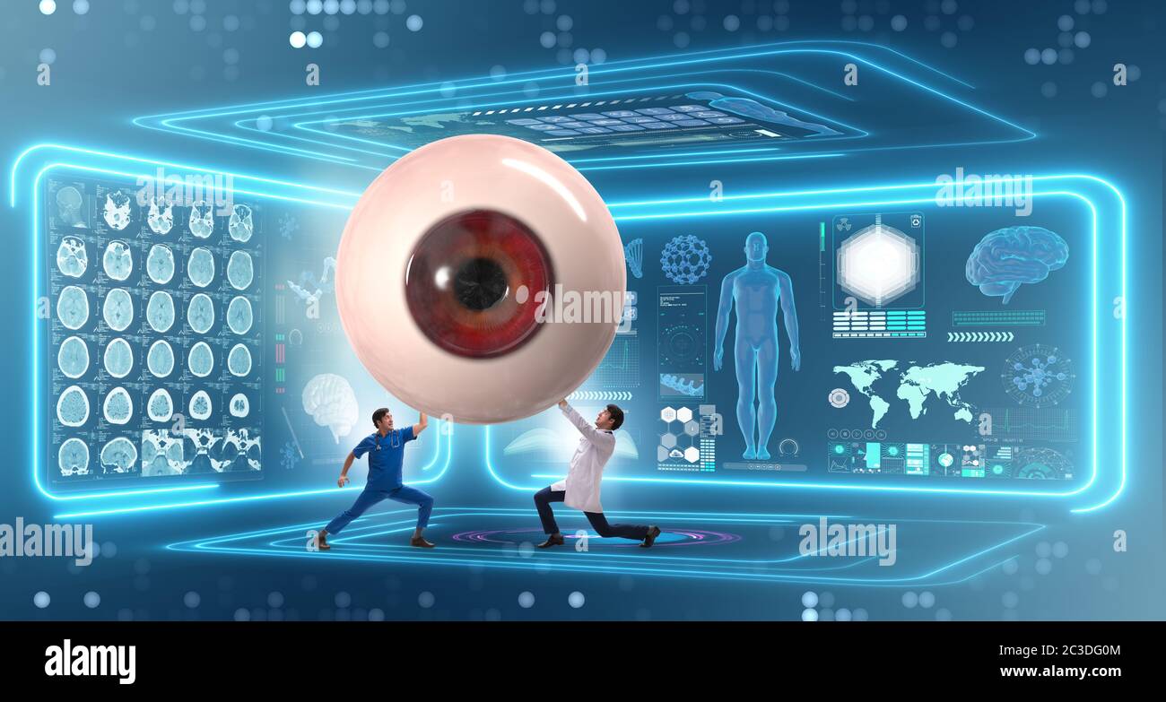 Doctor examining giant eye in medical concept Stock Photo - Alamy
