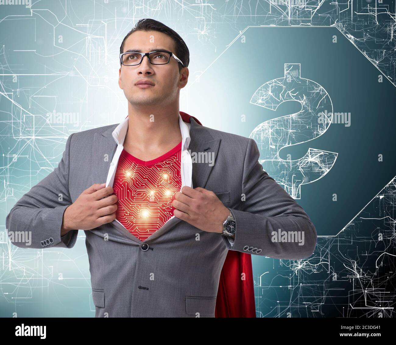 Superhero saving american dollar currency Stock Photo - Alamy