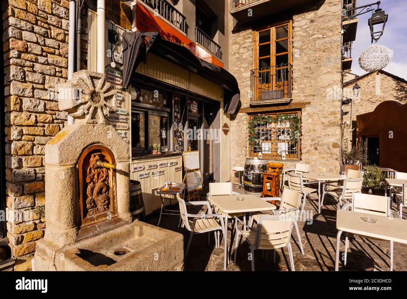 Old fashioned, traditional bar and restaurant in capital of Andorra ...