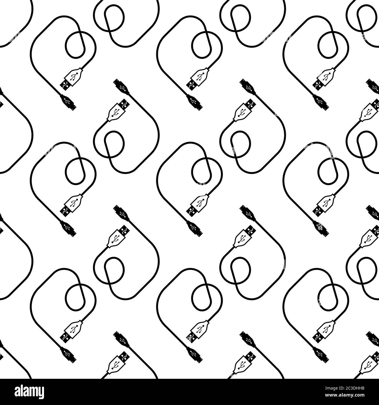 Micro Usb Cable, Usb Cable Seamless Pattern Vector Art Illustration ...