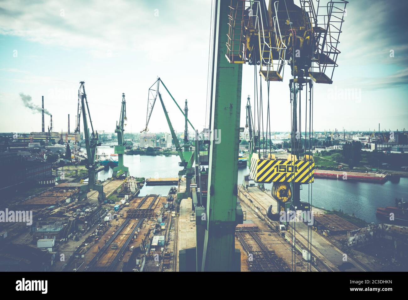 Gdansk Harbor Aerial View. Cranes at the famous shipyard of Gdansk ...