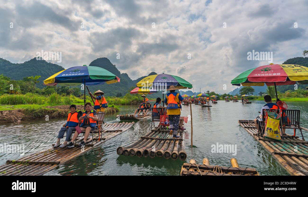 Wooden bamboo rafts on Yulong River in China Stock Photo - Alamy