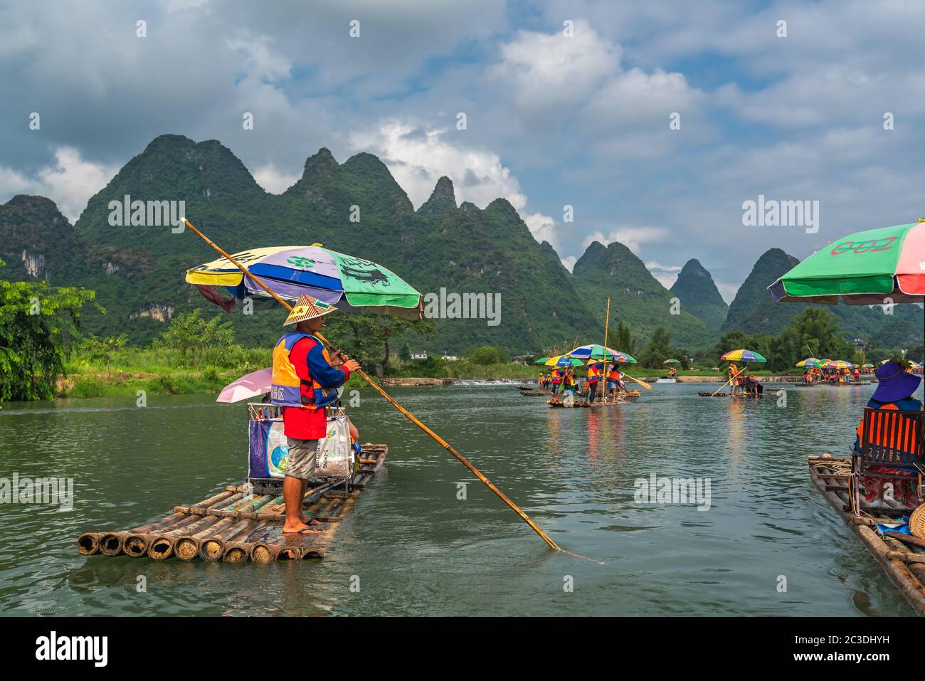 Wooden bamboo rafts on Yulong River in China Stock Photo - Alamy