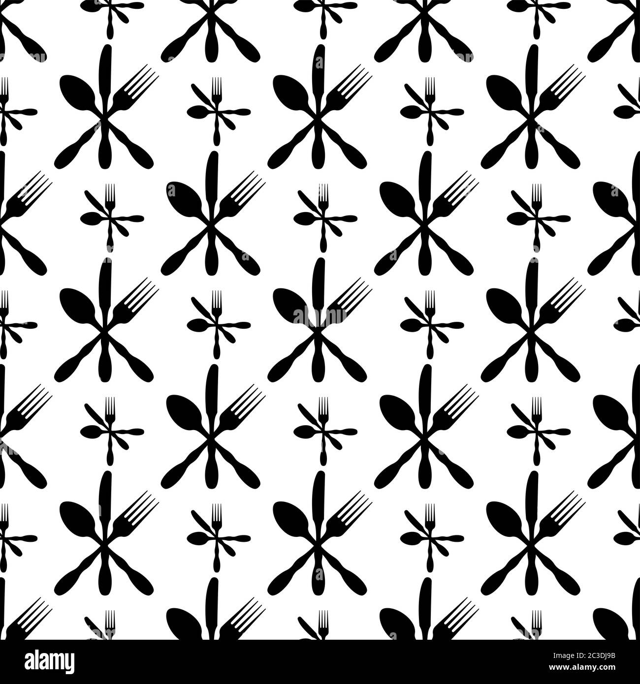 Cutlery Icon Seamless Pattern, Fork, Spoon And Knife Vector Art ...