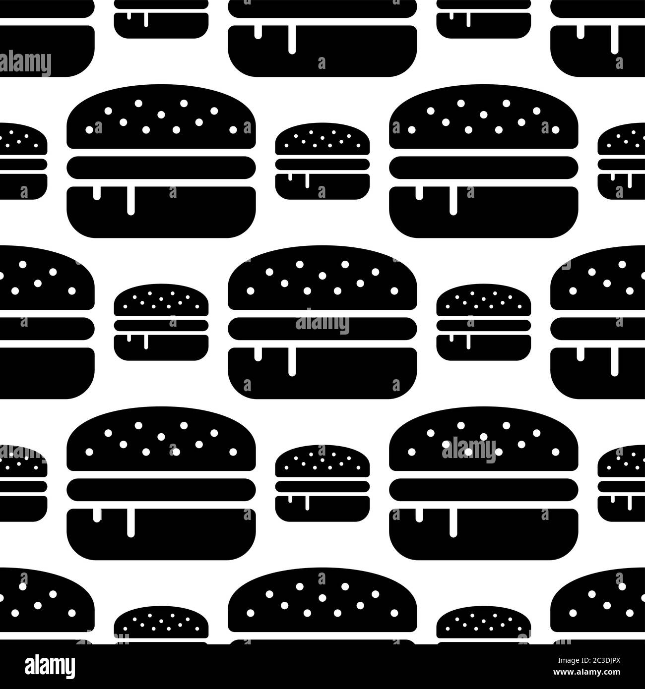 Burger Icon Seamless Pattern, Fast Food Burger Vector Art Illustration ...
