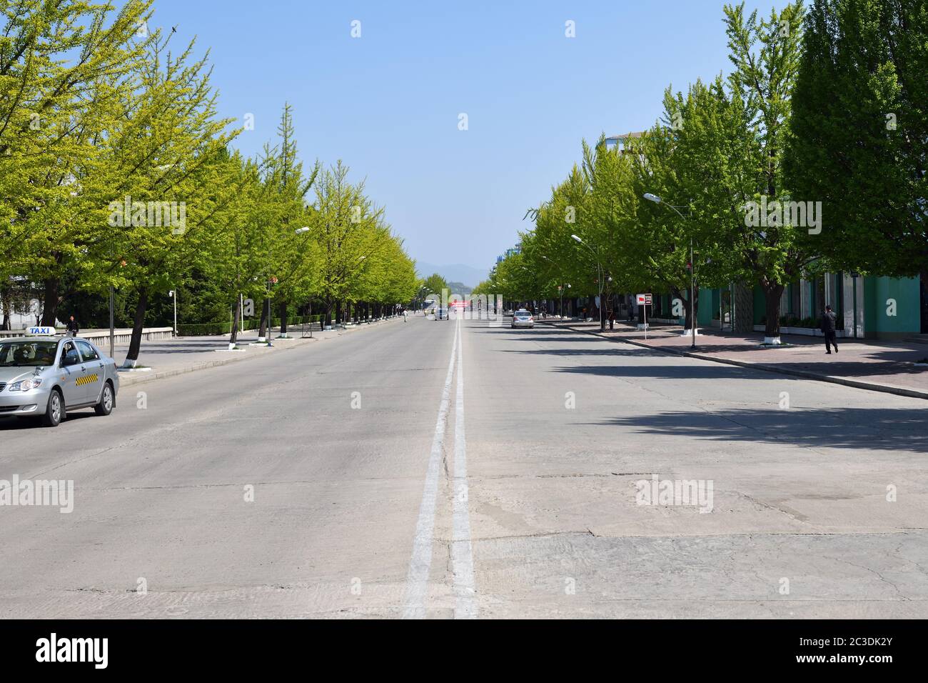 Wonsan, North Korea - May 4, 2019: Avenue in Wonsan, one of the North ...