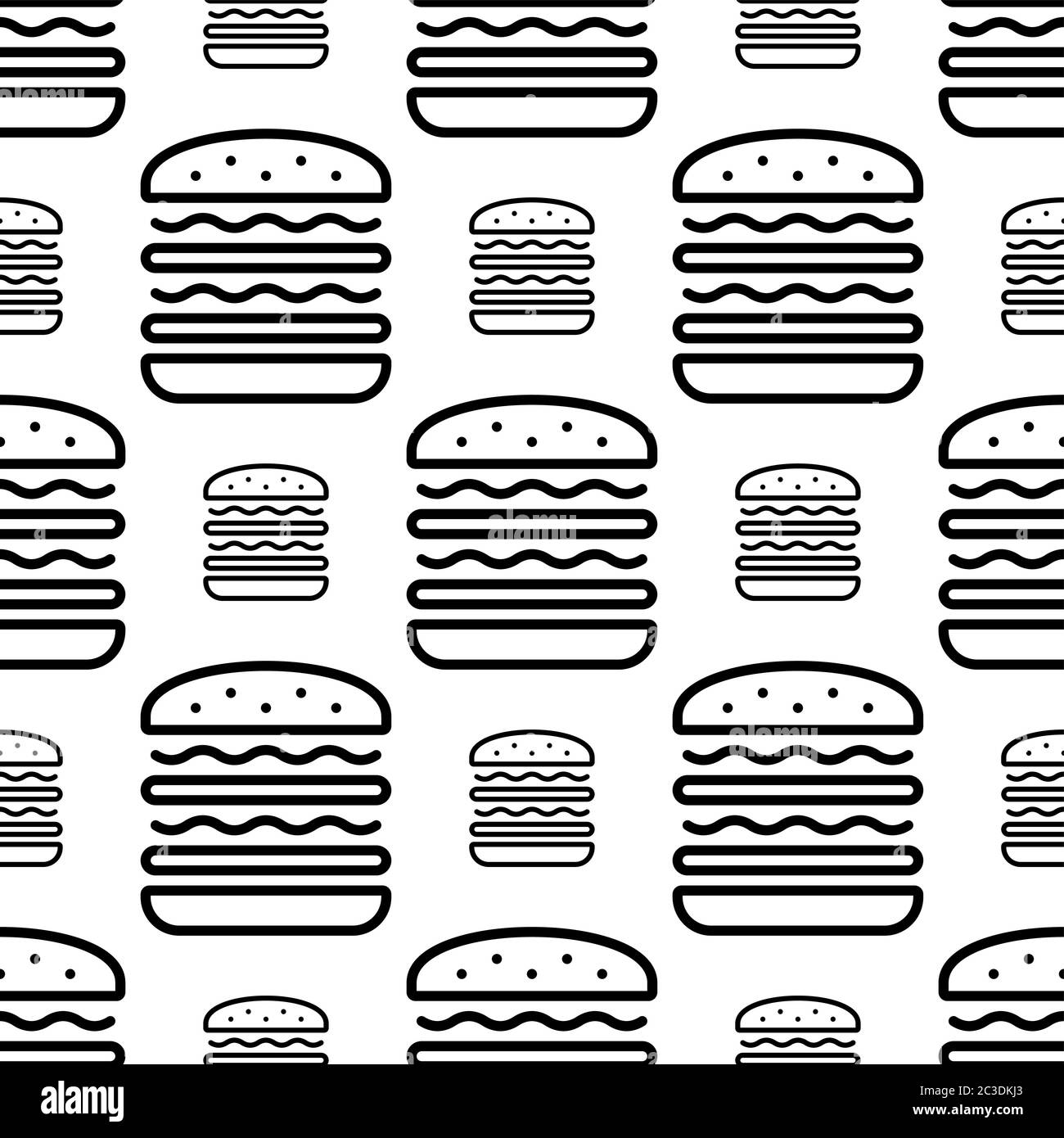 Burger Icon Seamless Pattern, Fast Food Burger Vector Art Illustration ...