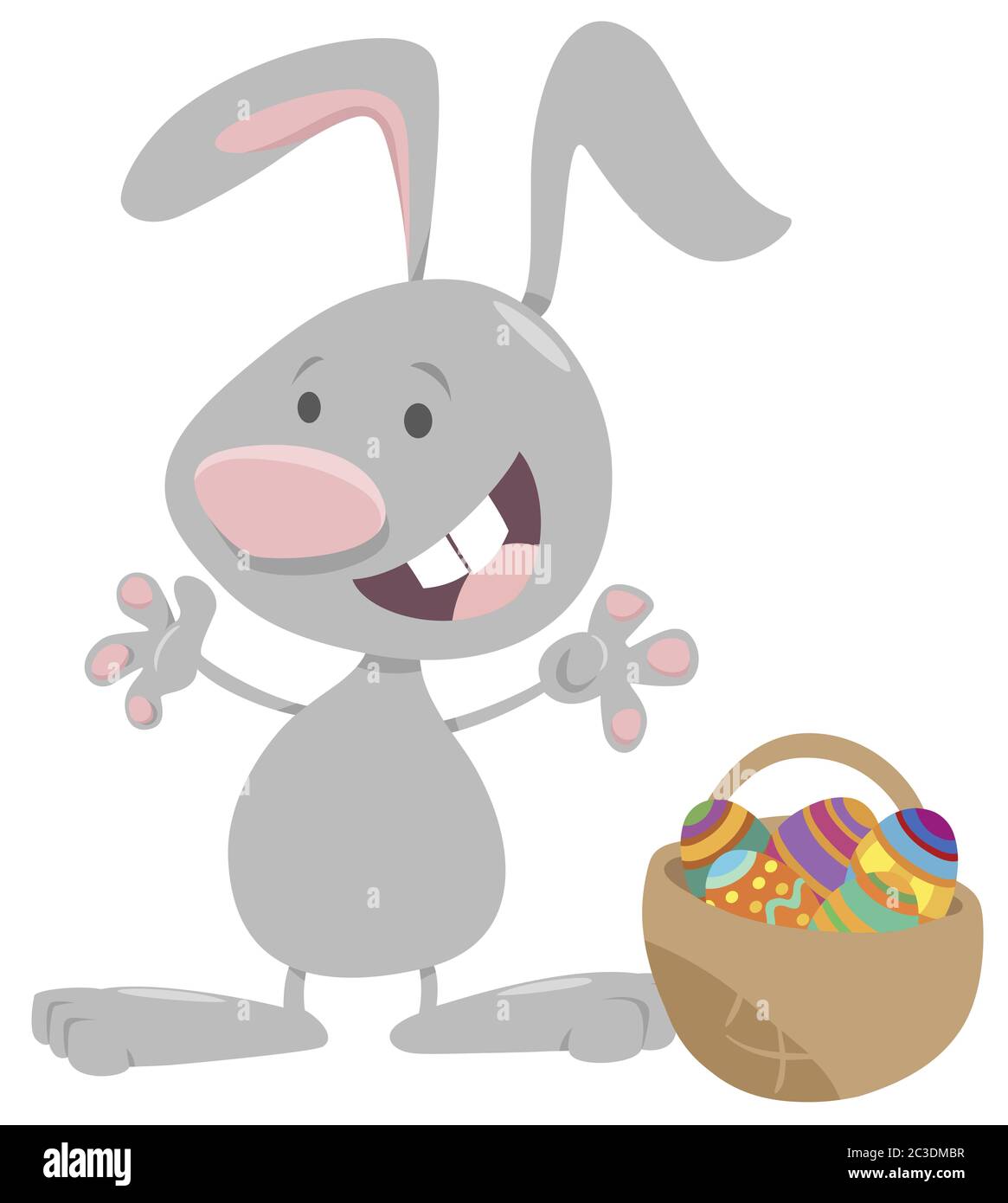 Easter bunny with basket of eggs cartoon illustration Stock Photo - Alamy