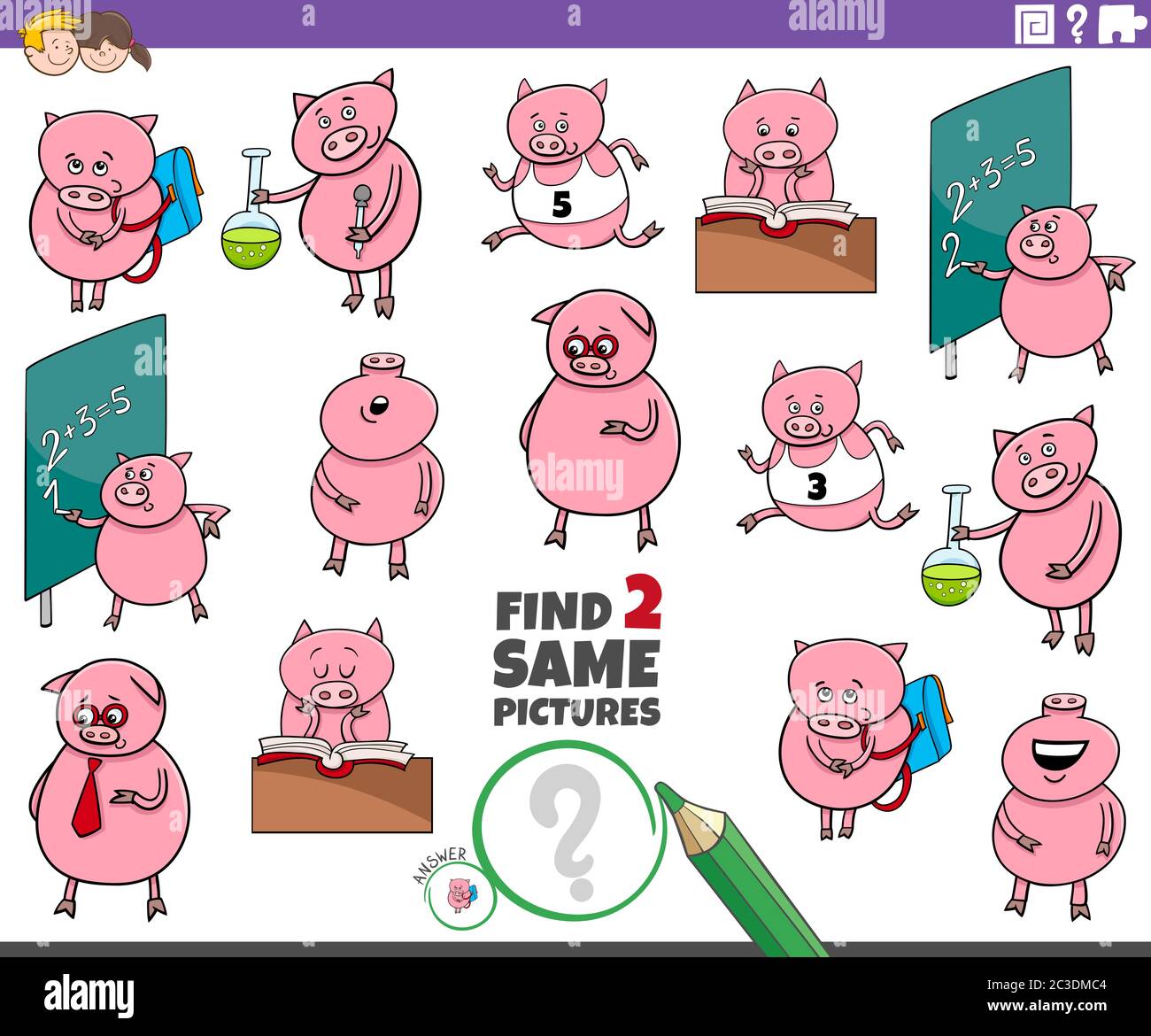 find two same pig characters task for kids Stock Photo - Alamy