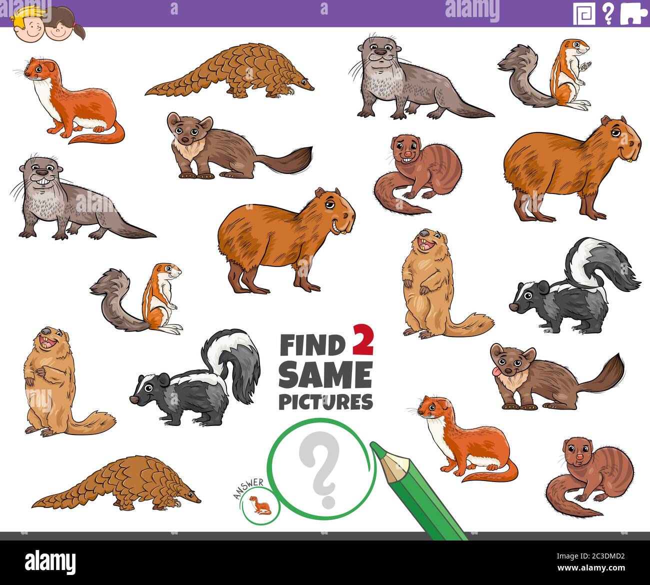 find two same animal characters task for kids Stock Photo - Alamy