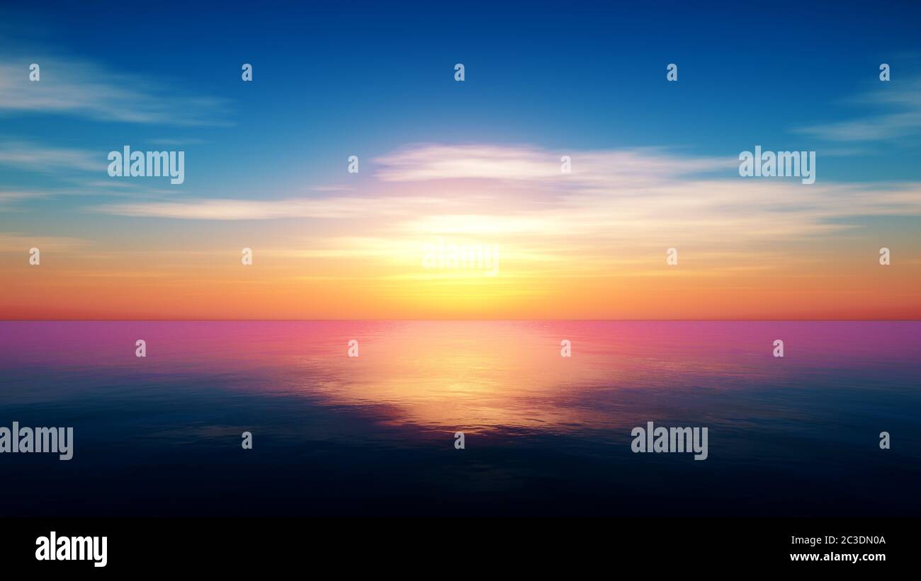 Beautify sunset over sea, sun ray light Stock Photo - Alamy