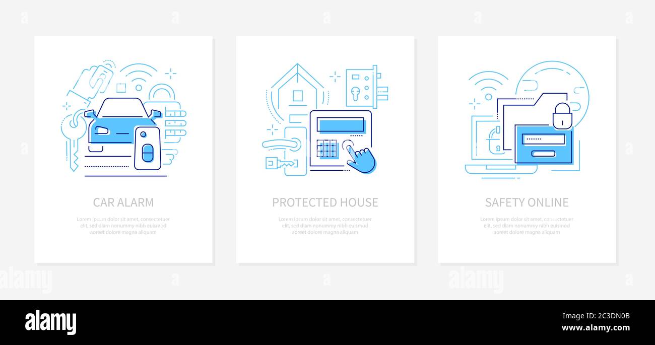 Protection and security - line design style banners set Stock Vector ...