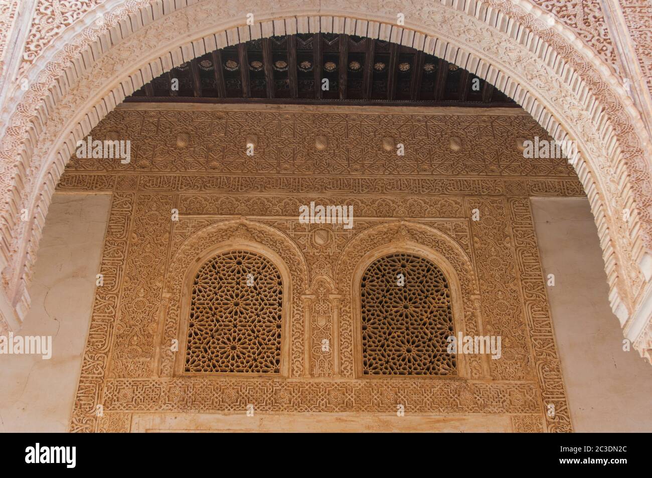 Detail of the Moorish architecture at the Comares Palace part of the ...