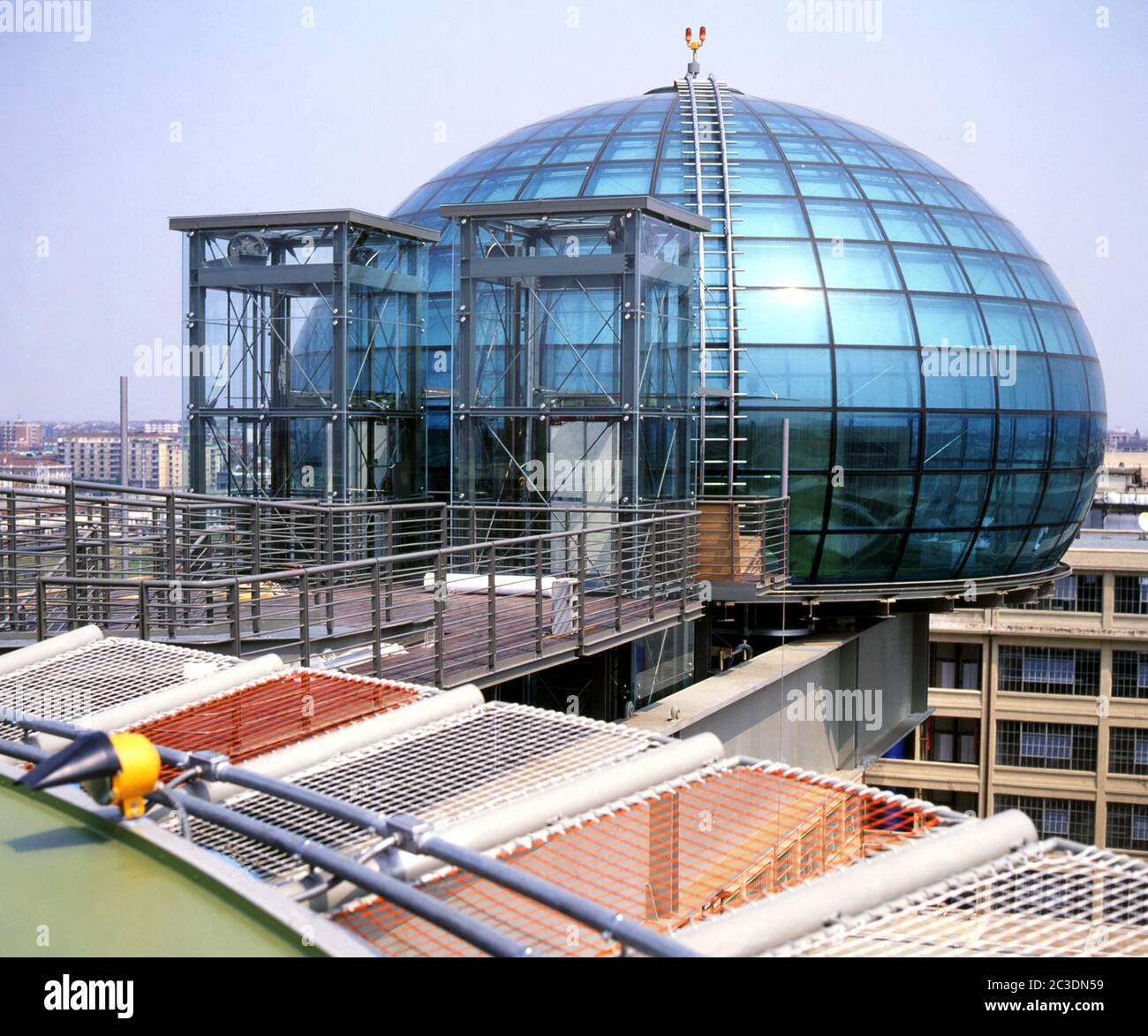 Turin, Piedmont/Italy. -04/29/2015- The glass bubble on the roof of the ...