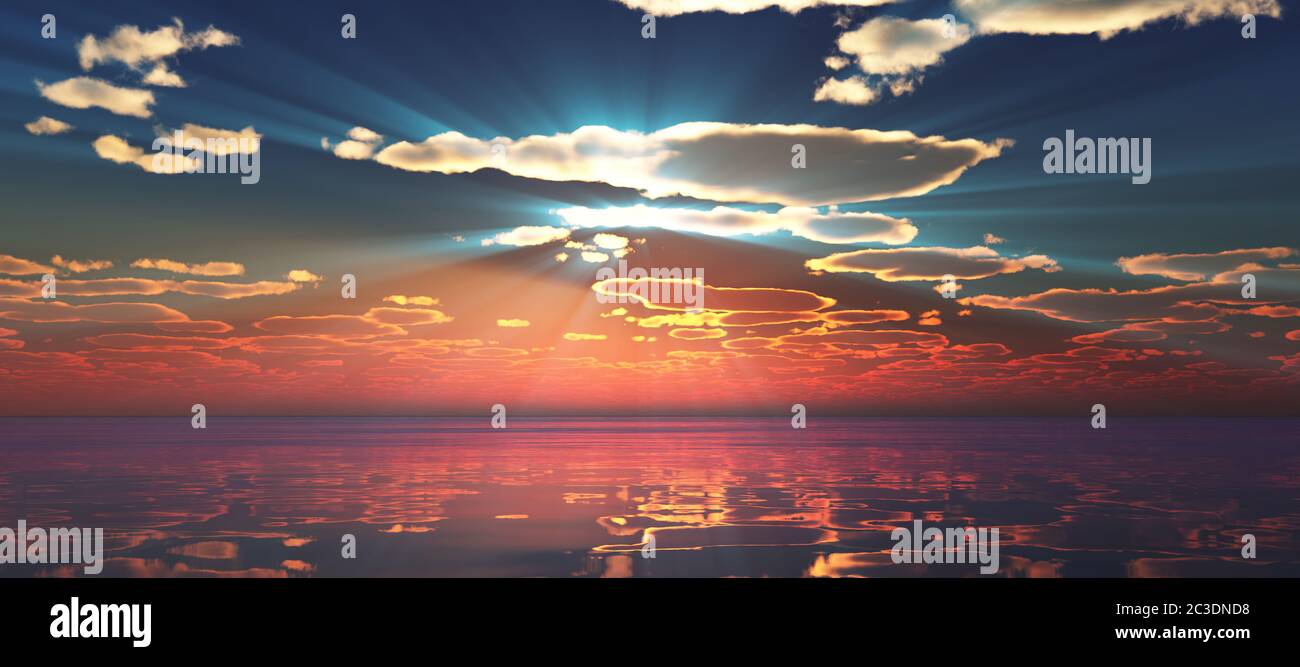Beautify sunset over sea, sun ray light Stock Photo - Alamy