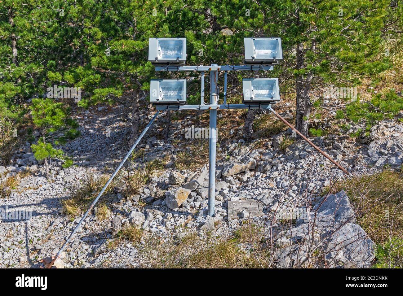 Four Big Lights Outdoor Reflectors at Pole Stock Photo - Alamy